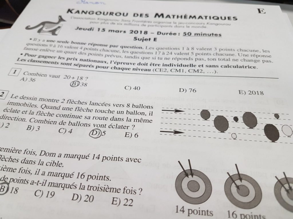 Kangourou des maths 2018